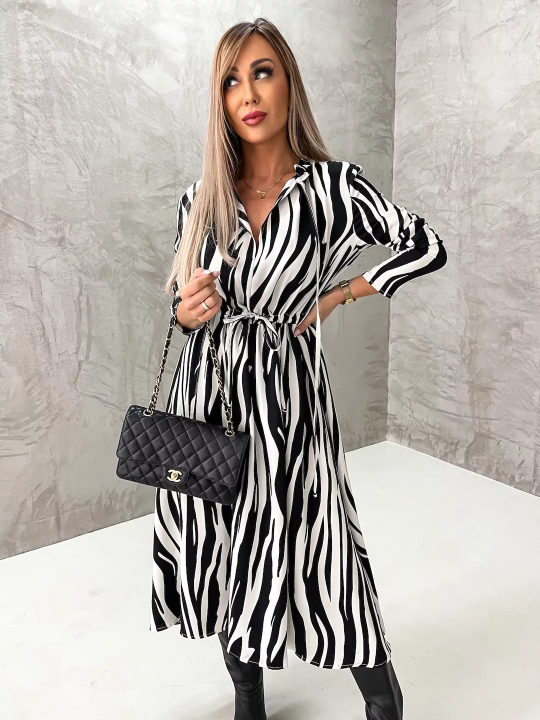 SUKIENKA MIDI BY CHICACA CREAM-BLACK | Ubrania, obuwie oraz dodatki dla ...