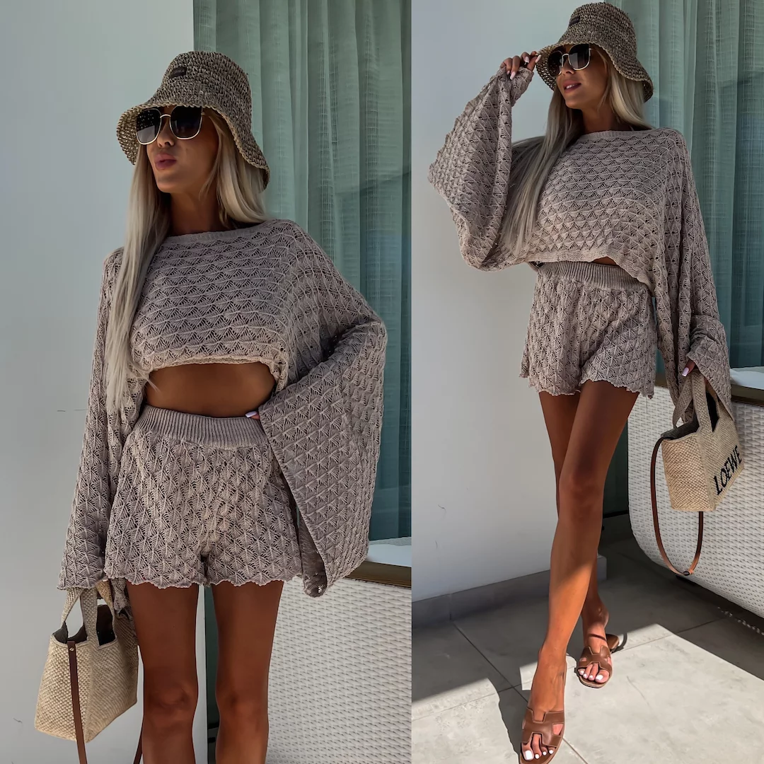 KOMPLET Z SZORTAMI BOHO-CHIC BEIGE | Ubrania, obuwie oraz dodatki dla ...