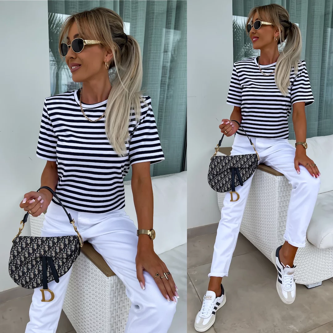 T-SHIRT WALLY WHITE-NAVY | Ubrania, obuwie oraz dodatki dla kobiet