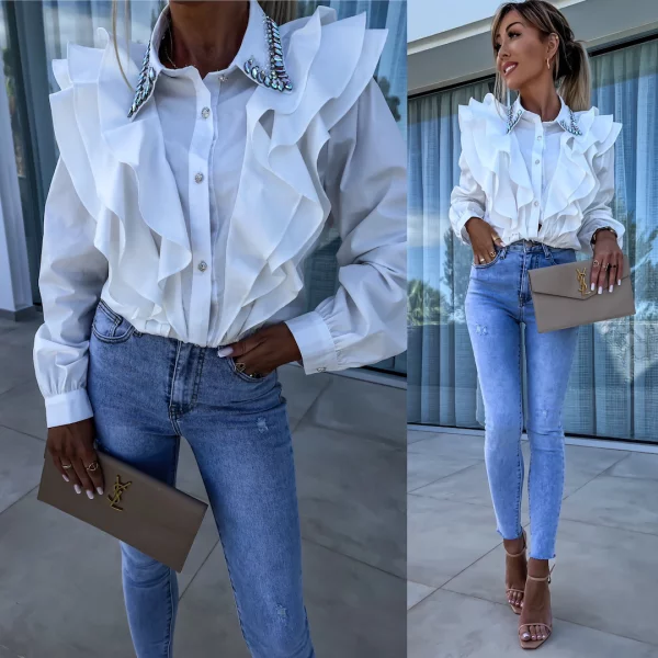 KOSZULA Z FALBANAMI LIVIA CREAM | Ubrania, obuwie oraz dodatki dla kobiet