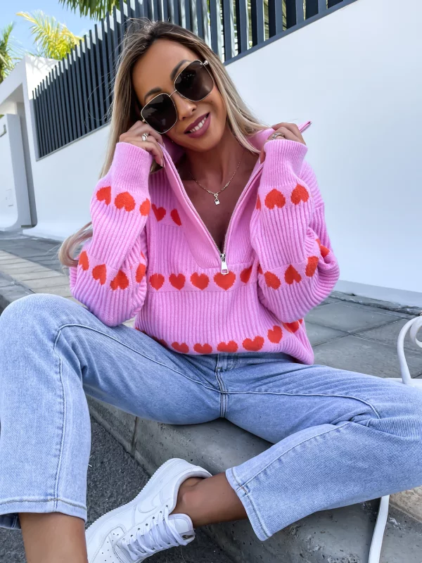 SWETER CUTE HEARTS PINK | Ubrania, obuwie oraz dodatki dla kobiet
