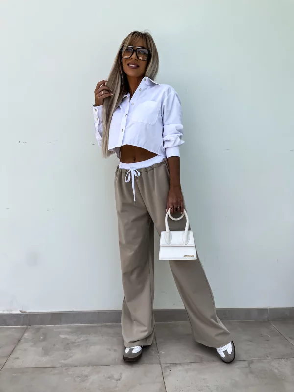 SPODNIE WIDE LEG Z WIĄZANIEM DETROIT BEIGE | Ubrania, obuwie oraz ...