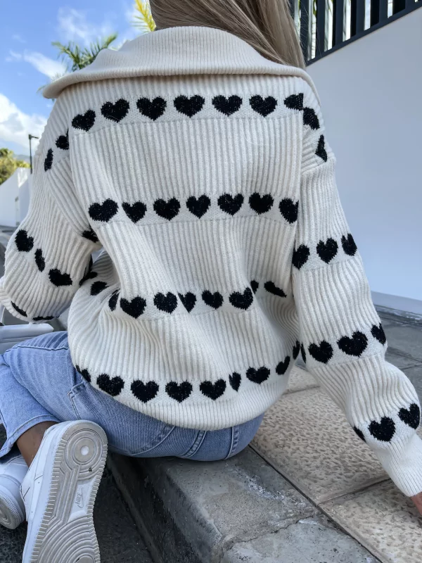 SWETER CUTE HEARTS WHITE | Ubrania, obuwie oraz dodatki dla kobiet