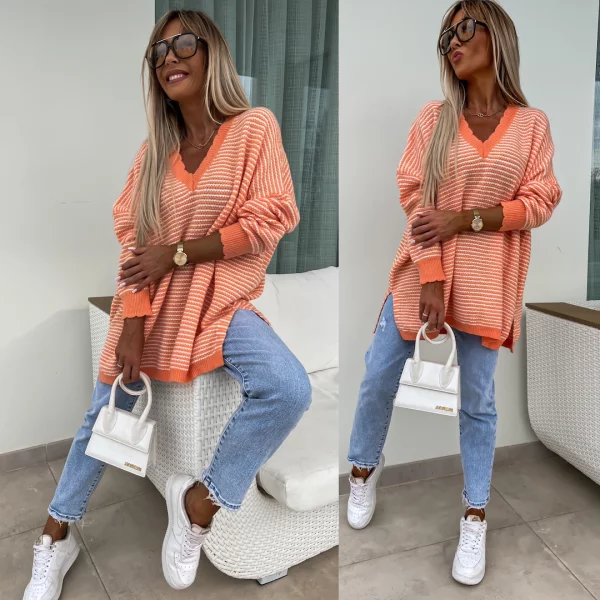 SWETER OVERSIZE EVERYDAY STRIPES ORANGE | Ubrania, obuwie oraz dodatki ...