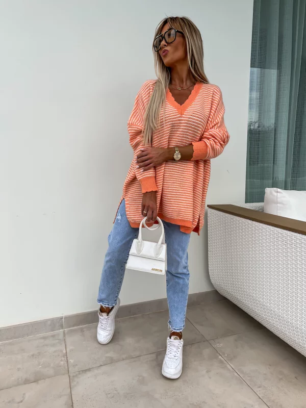 SWETER OVERSIZE EVERYDAY STRIPES ORANGE | Ubrania, obuwie oraz dodatki ...