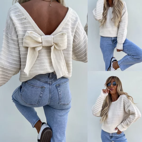 SWETER Z KOKARDĄ MRS. SPRING CREAM | Ubrania, obuwie oraz dodatki dla ...