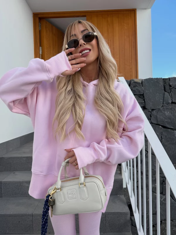 BLUZA Z BAWEŁNĄ I KAPTUREM PROVE ME JASNY RÓŻ | Ubrania, obuwie oraz ...